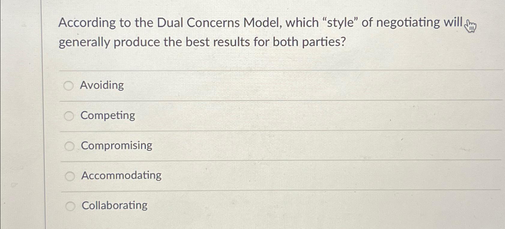 Solved According to the Dual Concerns Model, which "style" | Chegg.com