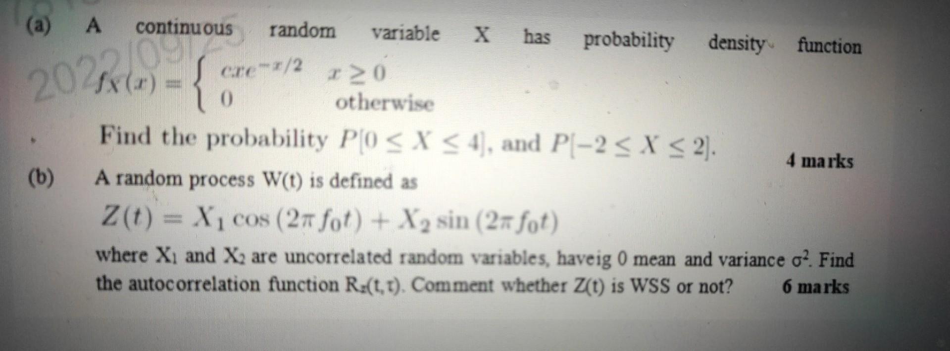 A) continuous random variable X has probability | Chegg.com