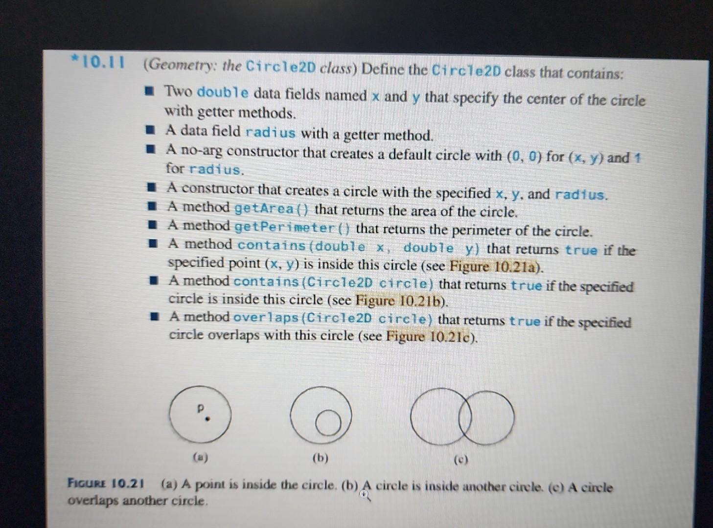 Solved 10 Ii Geometry The Circle2d Class Define The 