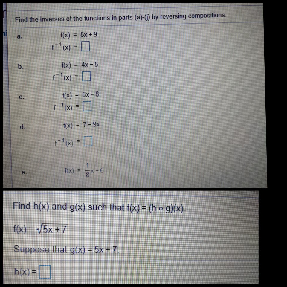 Solved Find the inverses of the functions in parts (a)-(j) | Chegg.com