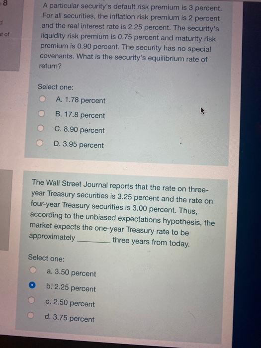 Solved ut of A particular security's default risk premium is | Chegg.com