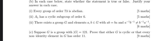 Solved (b) In each case below, state whether the statement | Chegg.com
