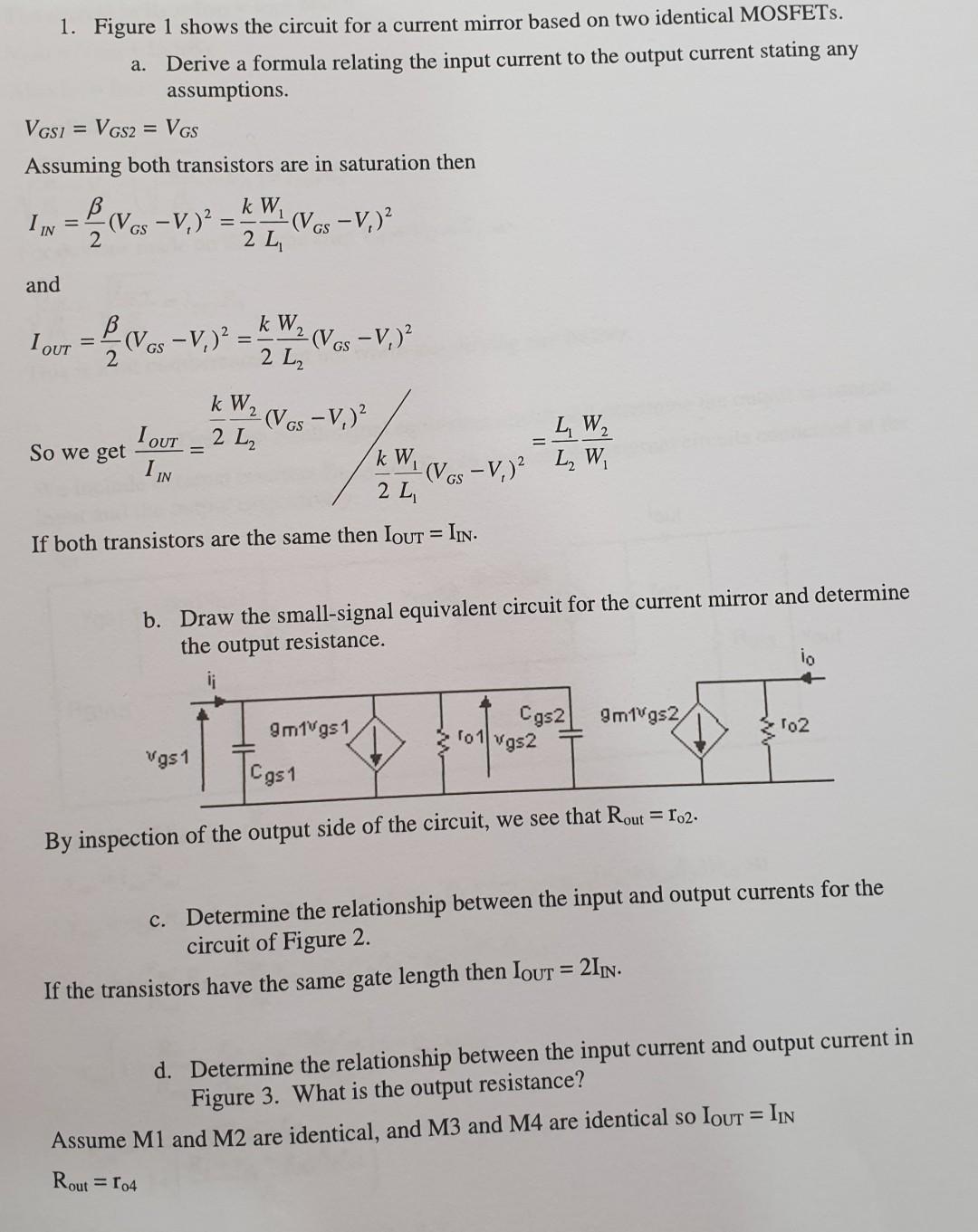 Solved 1. Figure 1 shows the circuit for a current mirror | Chegg.com