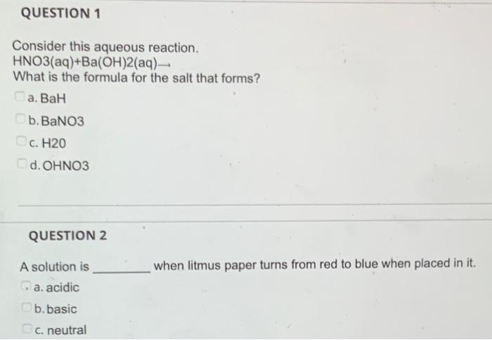 Solved Consider this aqueous reaction. HNO3(aq)+Ba(OH)2(aq)→ | Chegg.com