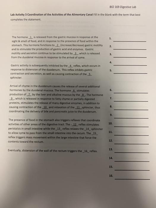 Solved BIO 169 Digestive Lab Lab Activity 3 Coordination of | Chegg.com