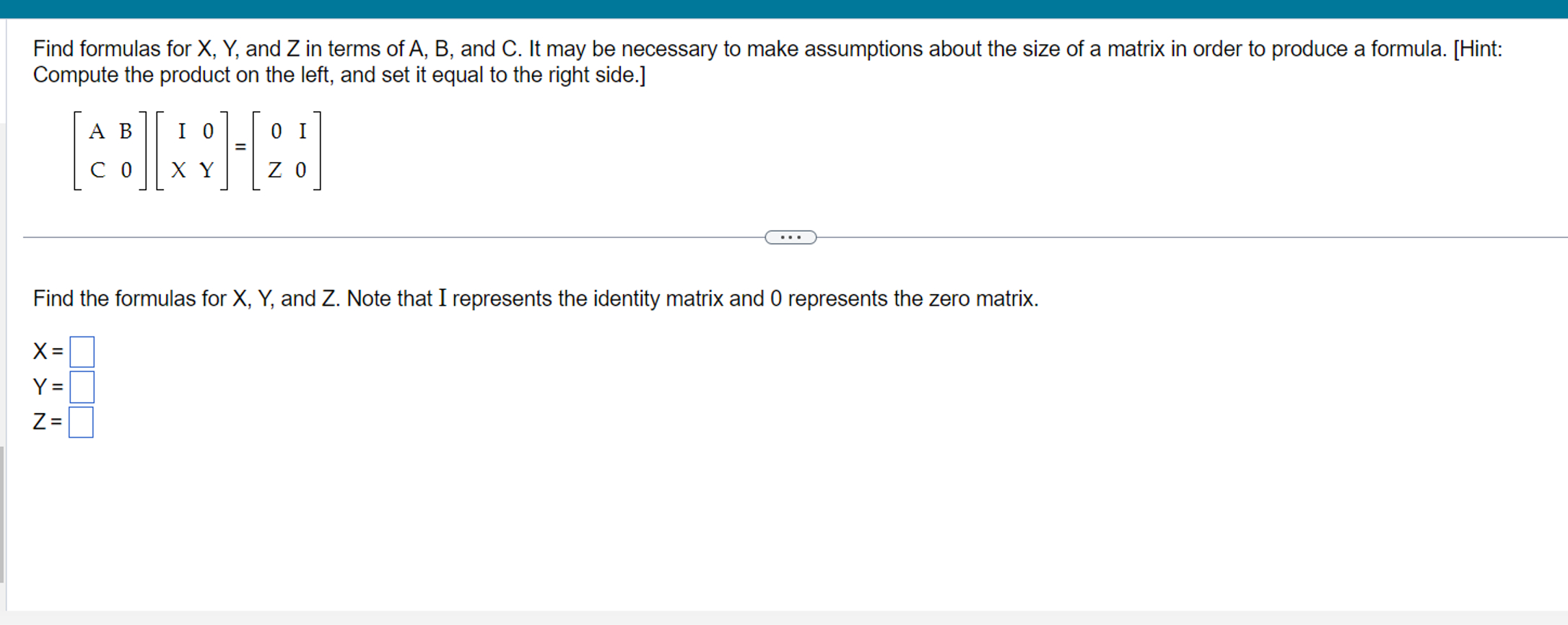 Solved Find formulas for x,Y, ﻿and Z ﻿in terms of A,B, ﻿and | Chegg.com