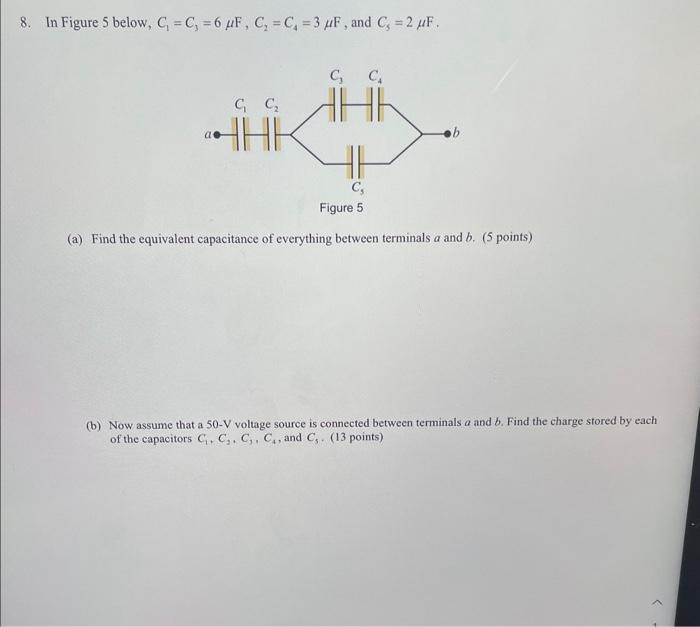 Solved 8. In Figure 5 below, C1=C3=6μF,C2=C4=3μF, and | Chegg.com