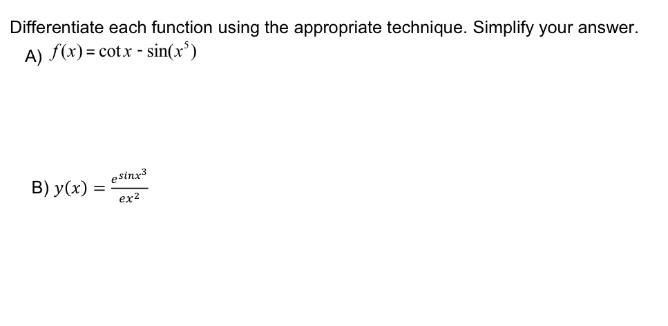 Solved Differentiate each function using the appropriate | Chegg.com