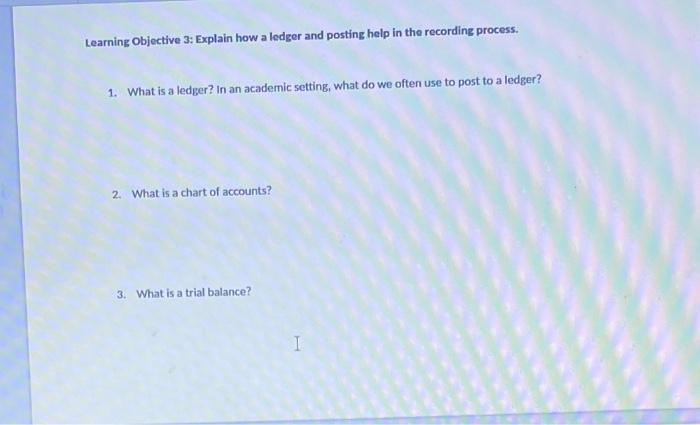Learning Objective 3: Explain how a ledger and | Chegg.com