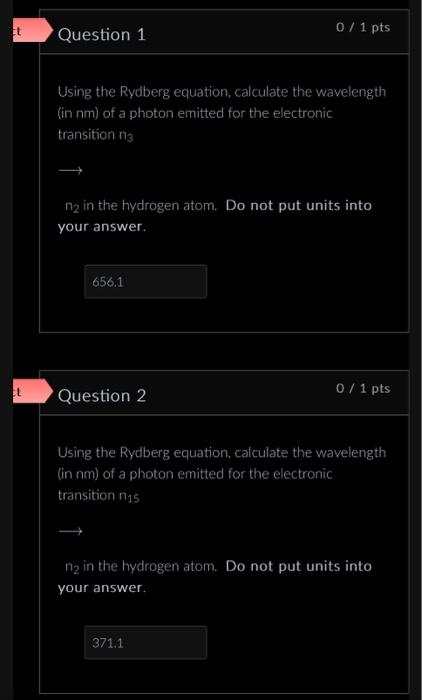 Solved Using The Rydberg Equation Calculate The Wavelength 4038
