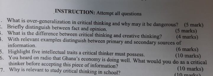 Solved what is over-generalization in critical thinking and | Chegg.com