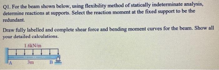 Solved Q1. For the beam shown below, using flexibility | Chegg.com