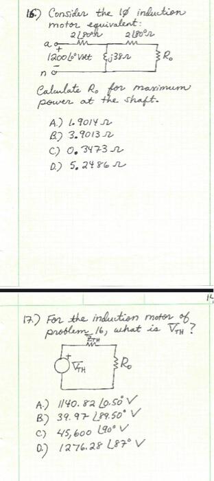Solved 17.) For the induction motor of problem 16, what is | Chegg.com