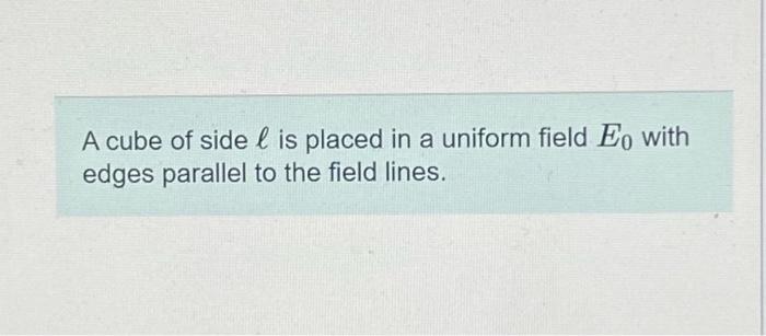 Solved A Cube Of Side L Is Placed In A Uniform Field Eo With