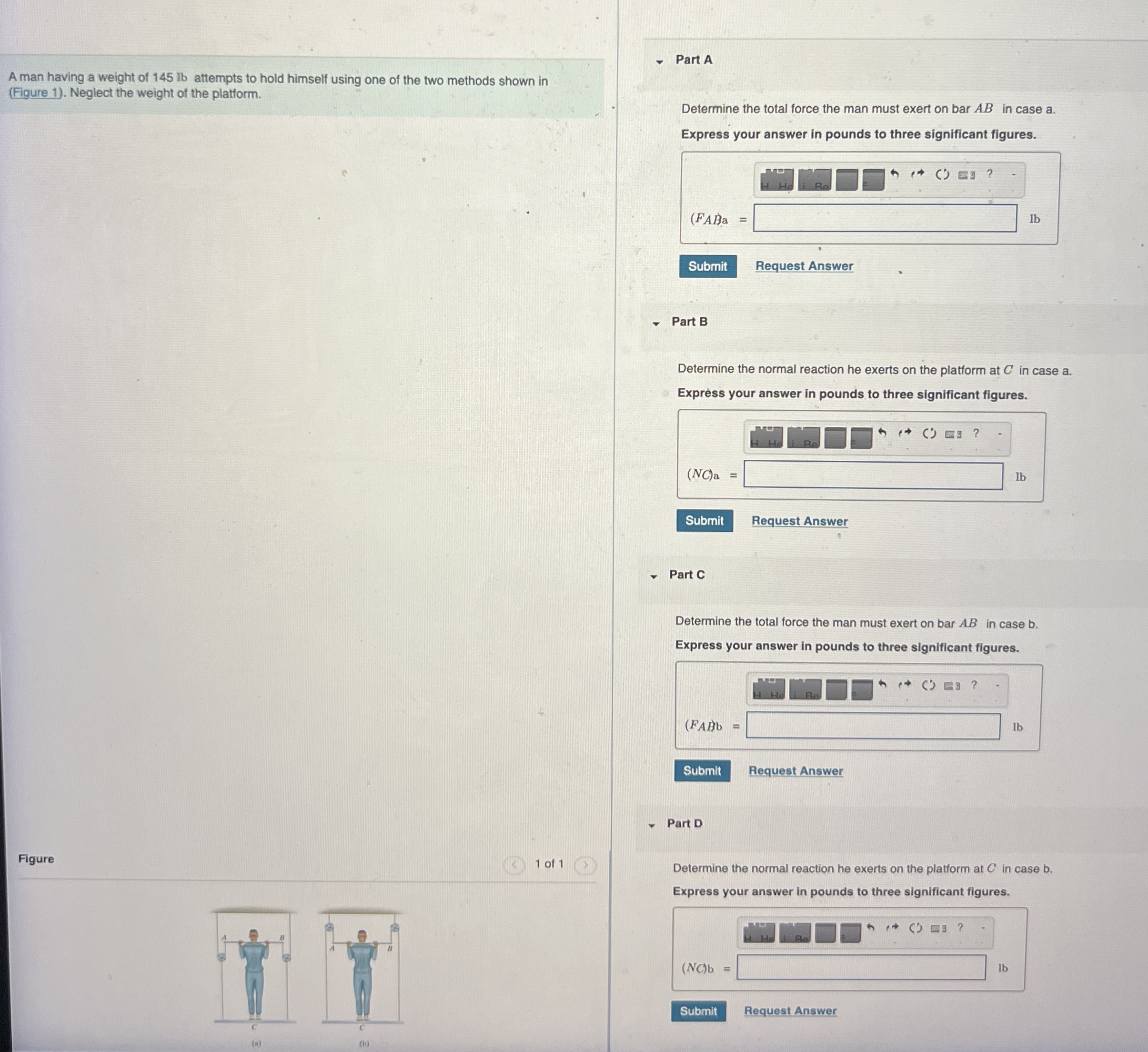 Solved A man having a weight of 145 ﻿lb attempts to hold | Chegg.com