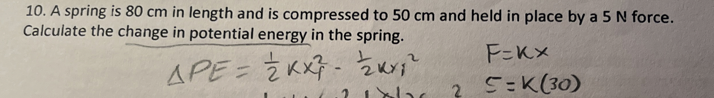 Solved A spring is 80 ﻿cm in length and is compressed to 50 | Chegg.com