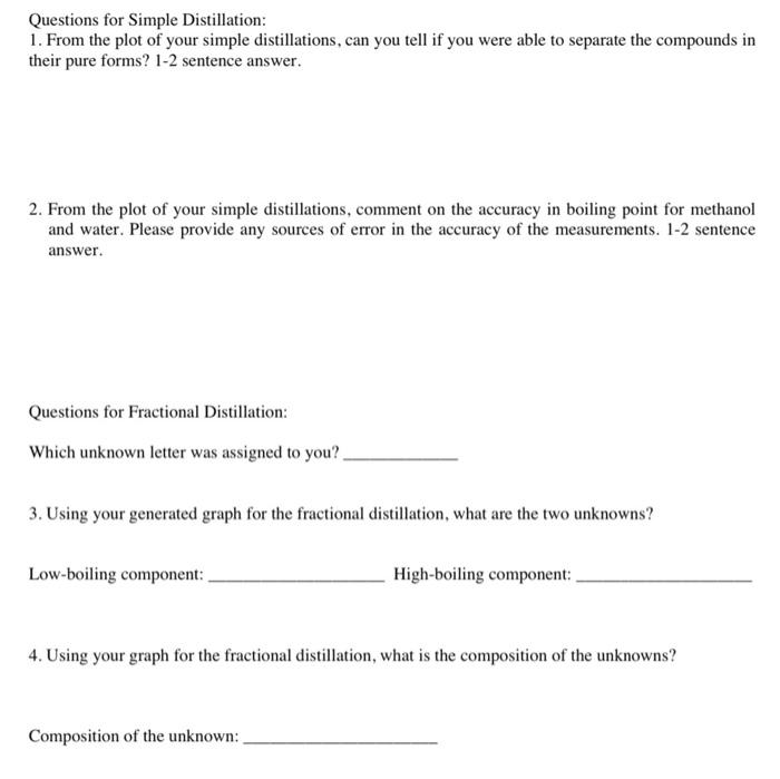 Questions For Simple Distillation 1 From The Plot