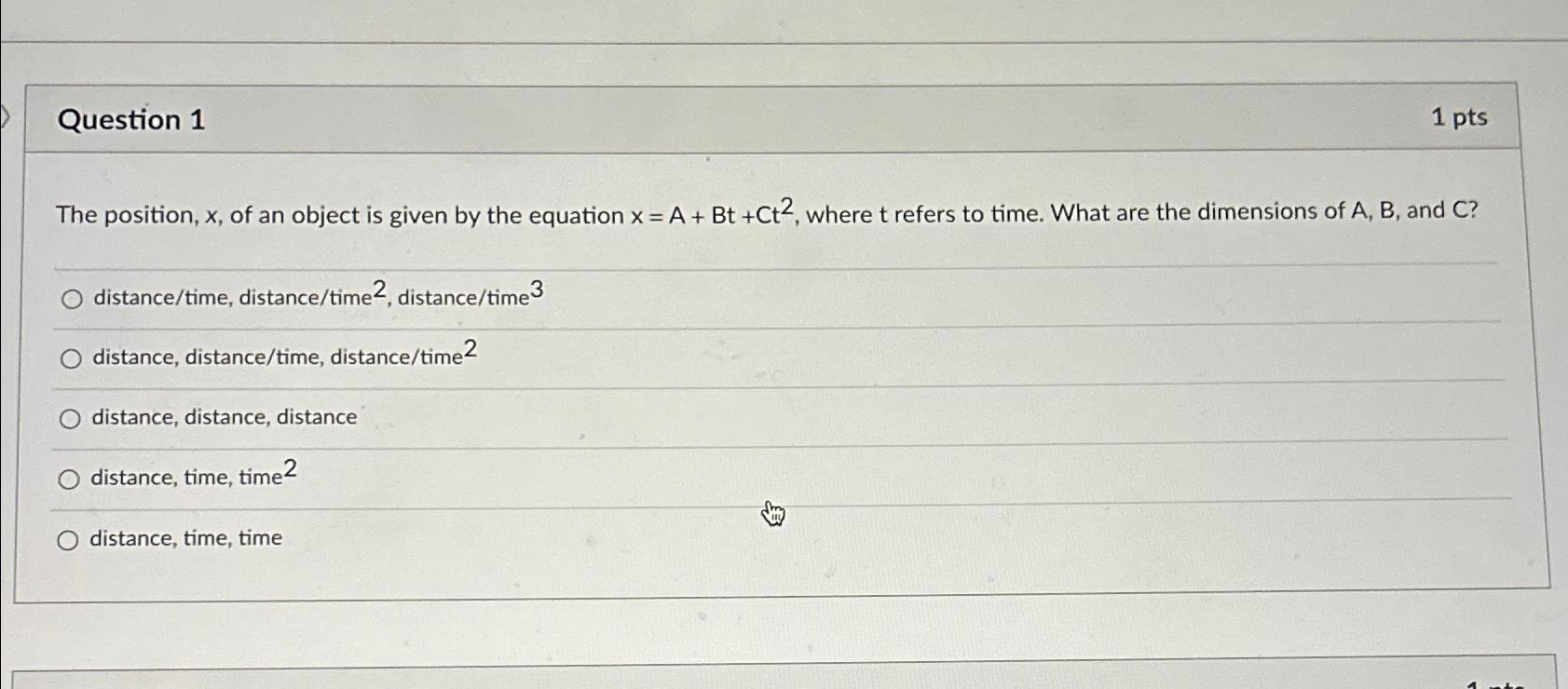 Solved Question 11 ﻿ptsThe position, x, ﻿of an object is | Chegg.com