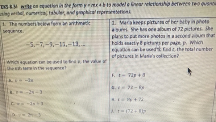Solved TEKS 8.51 write on equation in the form y=mx+b to | Chegg.com
