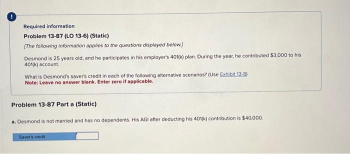 Solved Required information Problem 13-87 (LO 13-6) (Static) | Chegg.com
