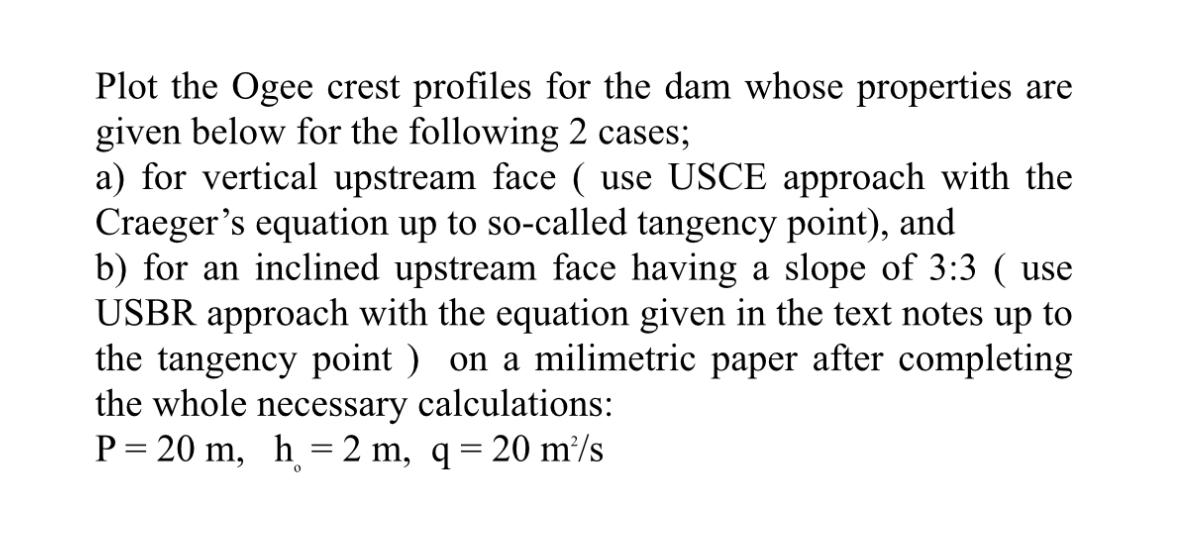 Plot the Ogee crest profiles for the dam whose | Chegg.com