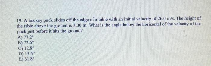 Solved 19. A hockey puck slides off the edge of a table with | Chegg.com