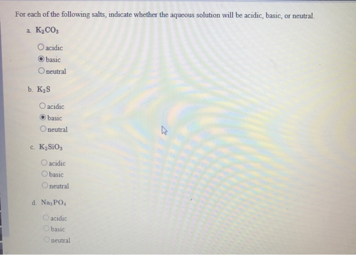Solved For each of the following salts, indicate whether the | Chegg.com