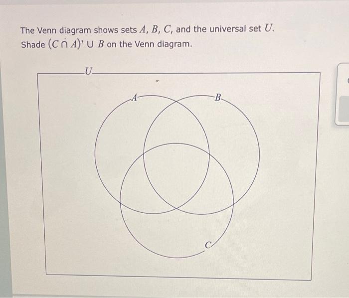 Solved The Venn diagram shows sets A,B,C, and the universal | Chegg.com