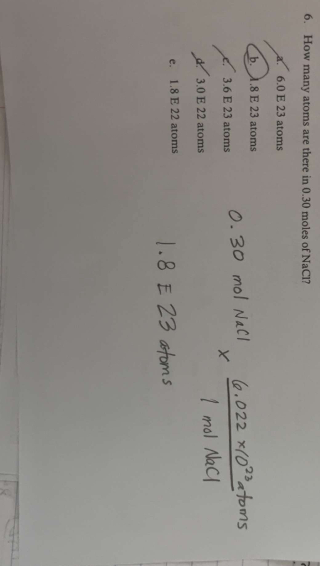 Solved How many atoms are there in 0.30 ﻿moles of NaCl | Chegg.com