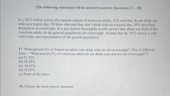 Solved [The following statement will be needed to answer | Chegg.com