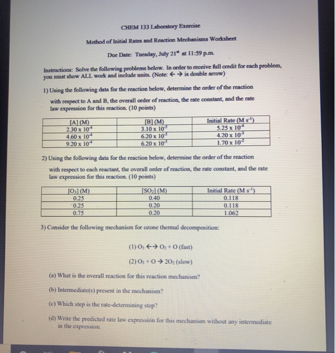 Solved CHEM 133 Laboratory Exercise Method of Initial Rates | Chegg.com