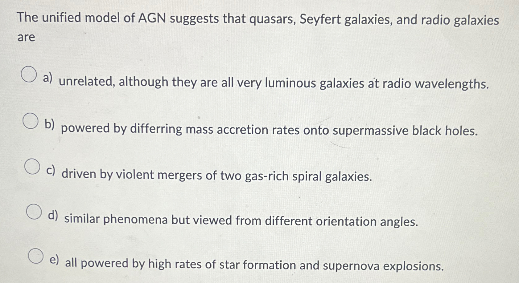 Solved The unified model of AGN suggests that quasars, | Chegg.com