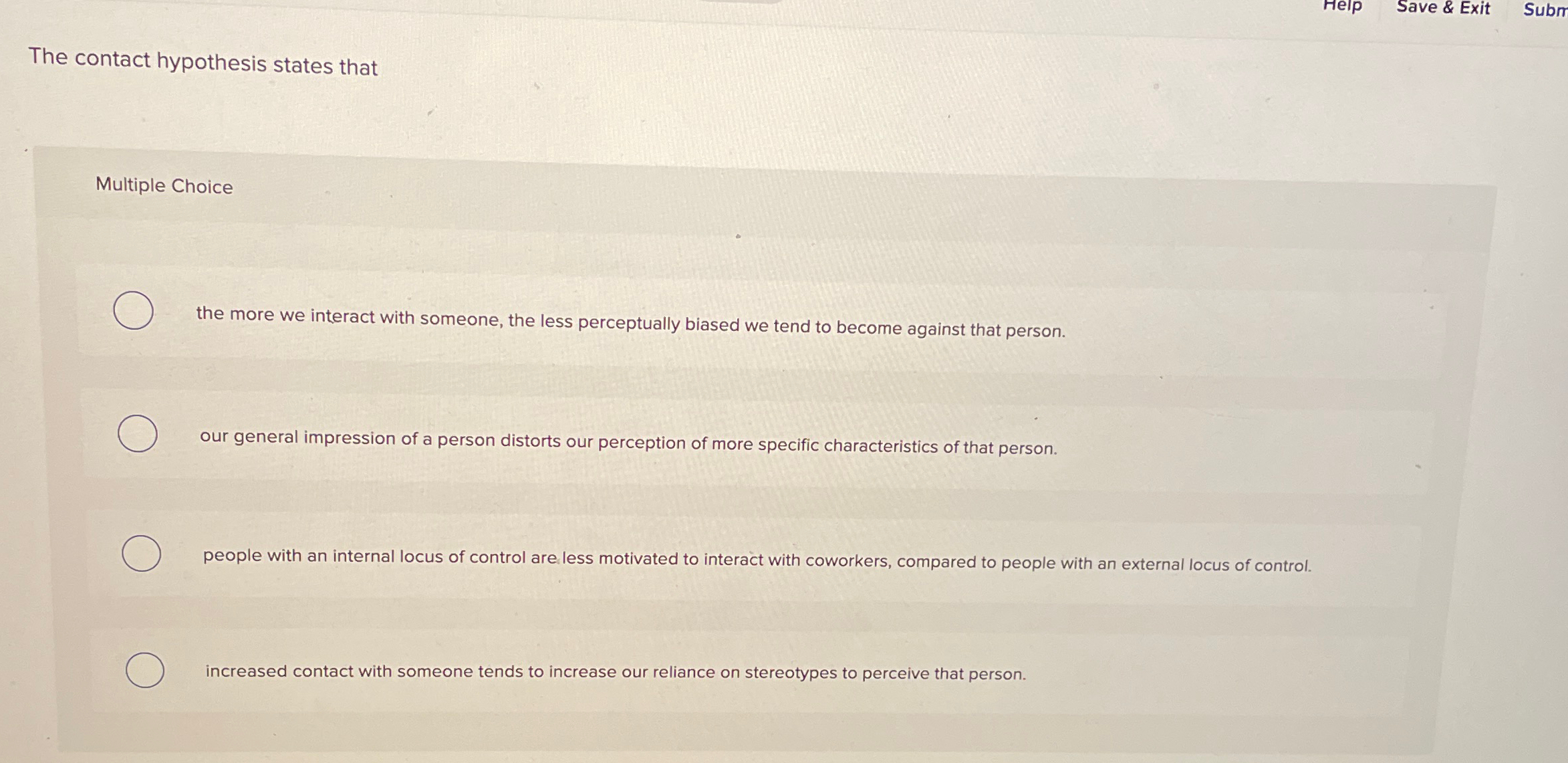 Solved The contact hypothesis states thatMultiple Choice | Chegg.com