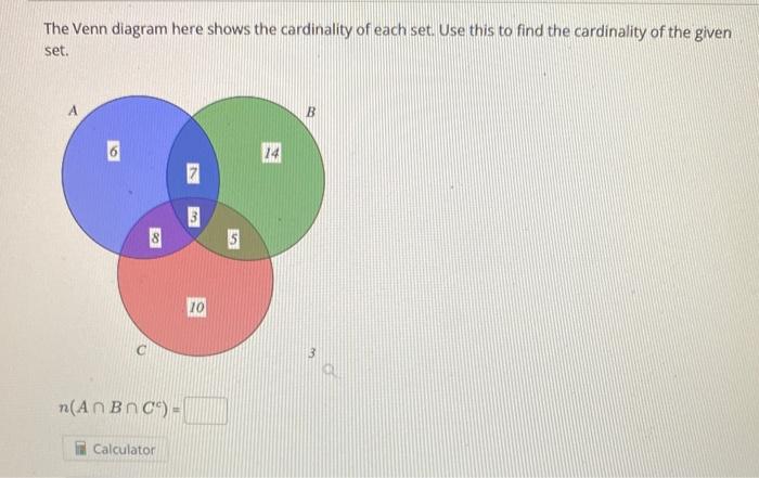 Solved The Venn diagram here shows the cardinality of each | Chegg.com
