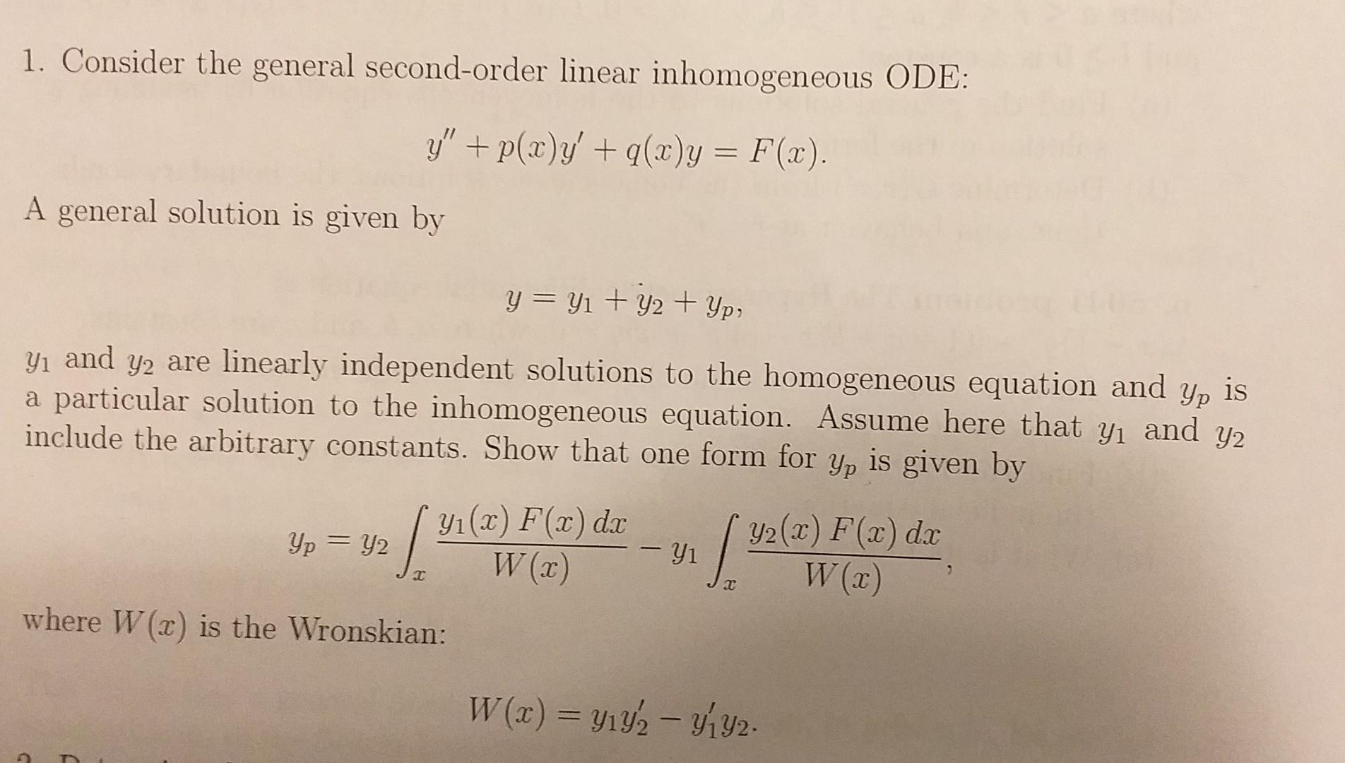 Solved 1. Consider the general second-order linear | Chegg.com