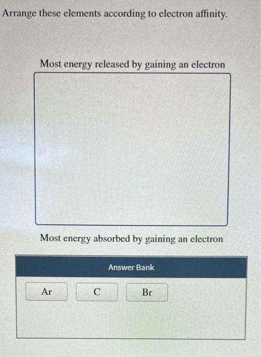 Solved Arrange these elements according to electron | Chegg.com