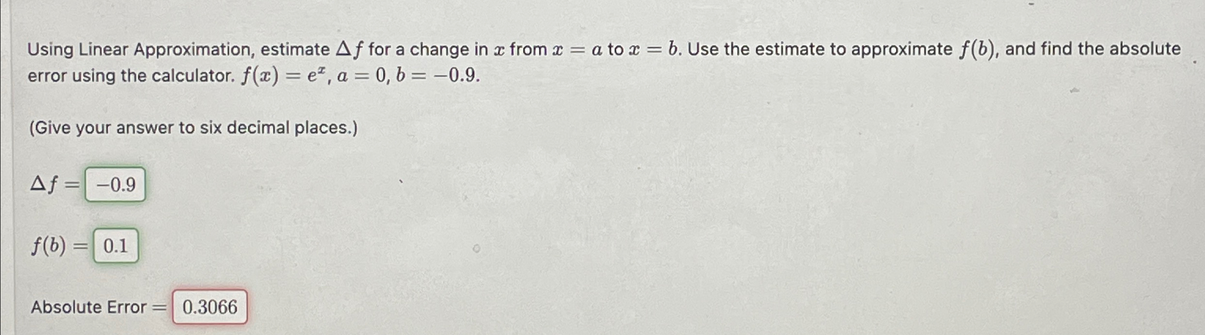 Solved Using Linear Approximation, estimate Δf ﻿for a change | Chegg.com