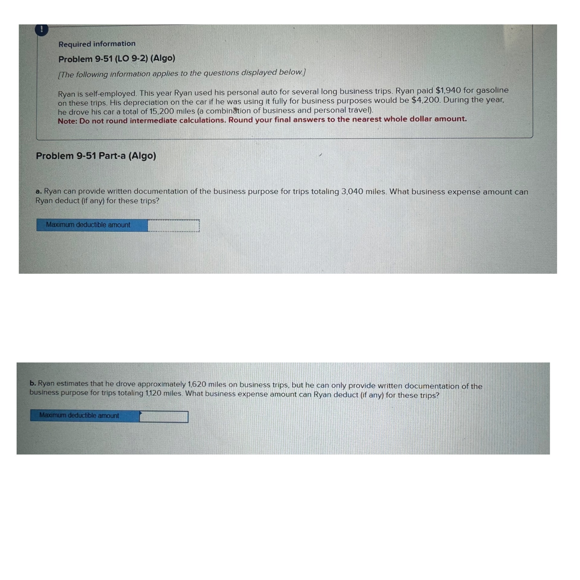 Solved !Required informationProblem 9-51 (LO 9-2) (Algo)[The | Chegg.com