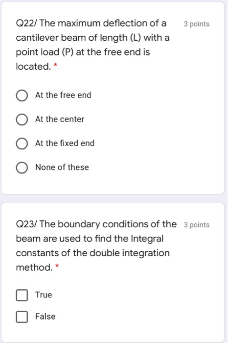 Solved 3 points Q22/ The maximum deflection of a cantilever | Chegg.com