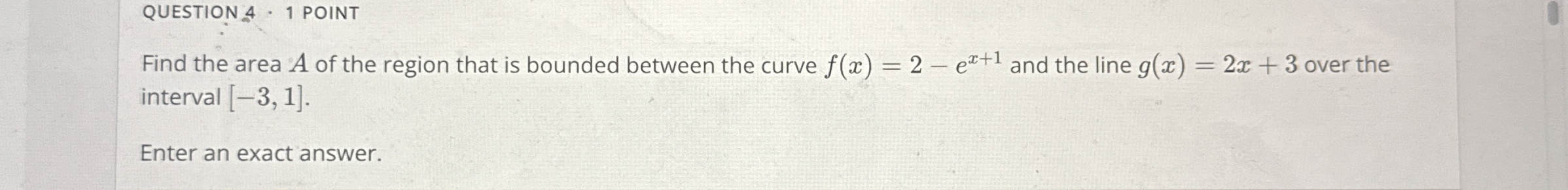 Solved QUESTION 4 - 1 ﻿POINTFind the area A ﻿of the region | Chegg.com