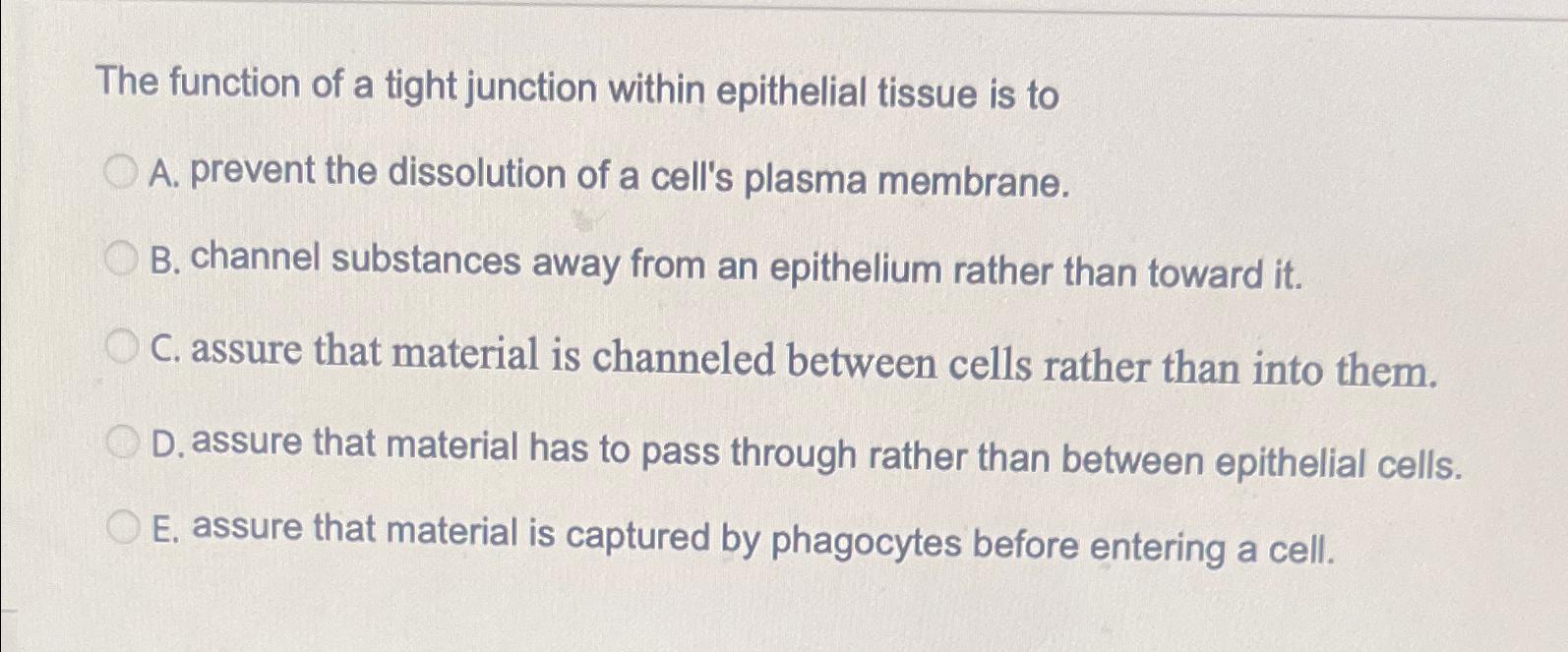 Solved The function of a tight junction within epithelial | Chegg.com
