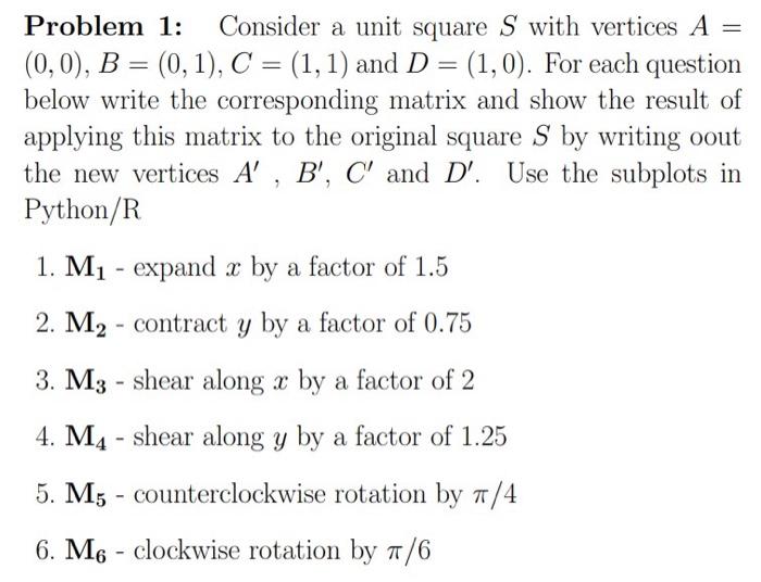 Solved Problem 1: Consider a unit square S with vertices A= | Chegg.com