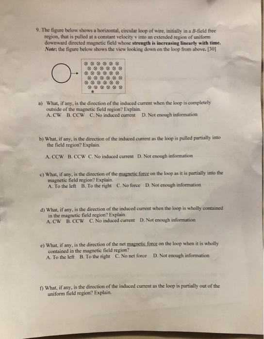 Solved 9. The figure below shows a horizontal, circular loop | Chegg.com