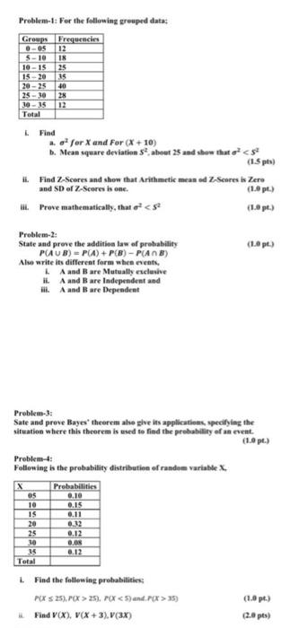 Solved Problem-1: For the following grouped data Groups | Chegg.com