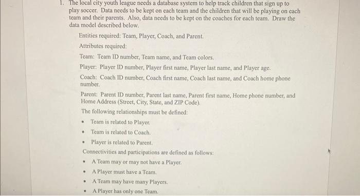 Solved The local city youth league needs a database system | Chegg.com