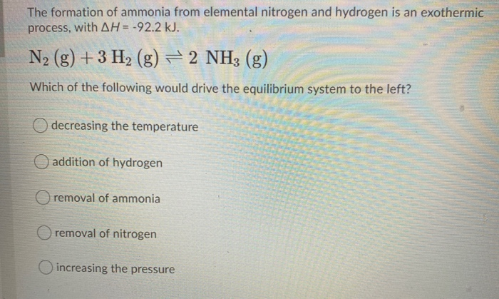 Solved The formation of ammonia from elemental nitrogen and | Chegg.com