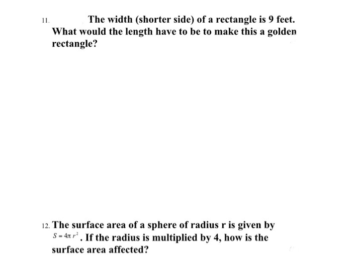 Solved The width (shorter side) of a rectangle is 9 feet. | Chegg.com