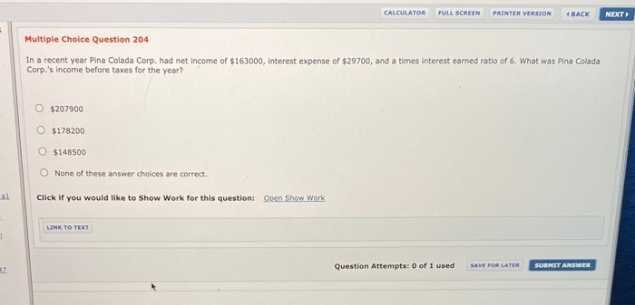 Solved CALCULATOR FULL SCREEN PRINTER VERSION 4 BACK NEXT | Chegg.com