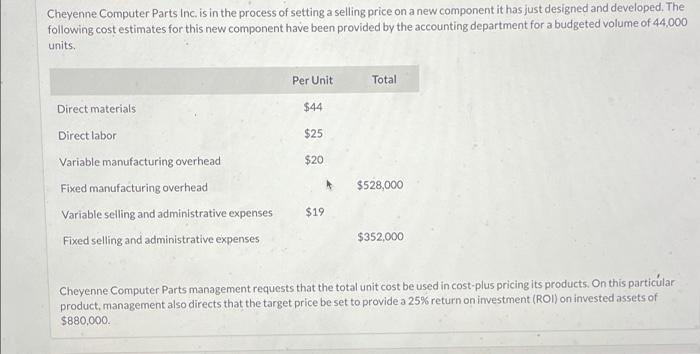 Solved Cheyenne Computer Parts Inc. is in the process of | Chegg.com