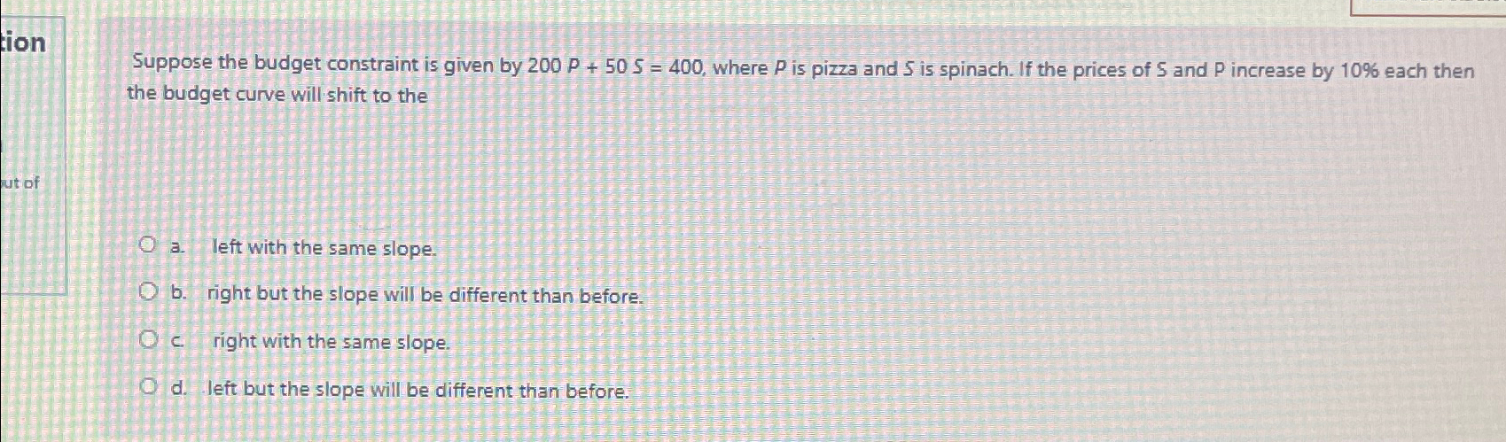 Solved Suppose the budget constraint is given by | Chegg.com
